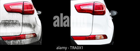Half clean and half dirty car Stock Photo - Alamy