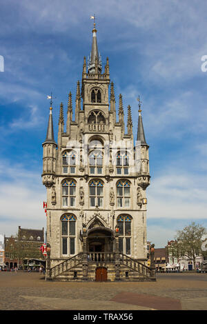 Gouda, Holland, Netherlands, April 23, 2019. Gouda old town, cafe ...