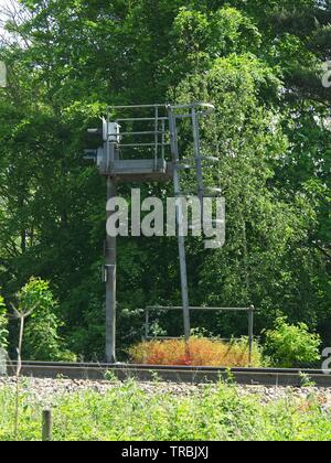 Steel train rail track profile symbol with steel wheel, 3d Illustration ...