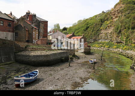 UK, England, Yorkshire, Staithes, Beckside, steps up to Hampdon Cottage ...