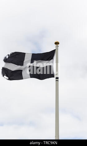Saint Pirans Flag, the flag of Cornwall, UK. White cross on a black ...