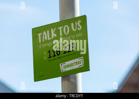 Samaritans sign with emergency phone number on the Tyne Bridge with ...