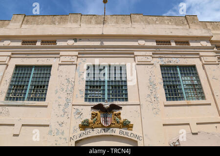 Exterior, prison administration building, Alcatraz Island, California ...