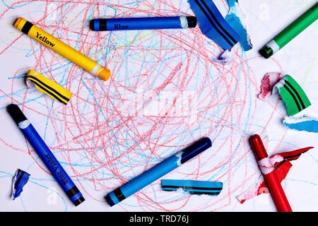 A Child's Crayon Drawing/scribbles with Generic Crayons and torn lable ...