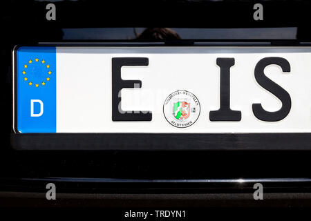 License plate E IS, Essen, Ruhr Area, North Rhine-Westphalia, Germany ...