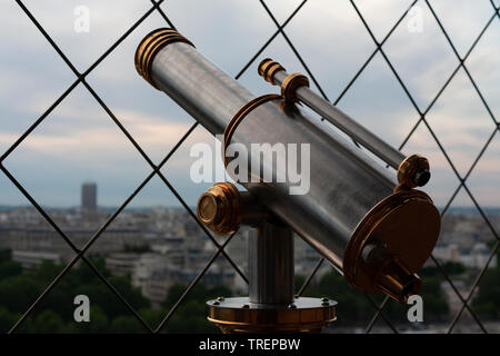 Telescope on first floor of Eiffel Tower, Paris, France Stock Photo - Alamy