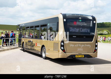 Stonehenge Visitor shuttle bus transport transporting along old A344 ...