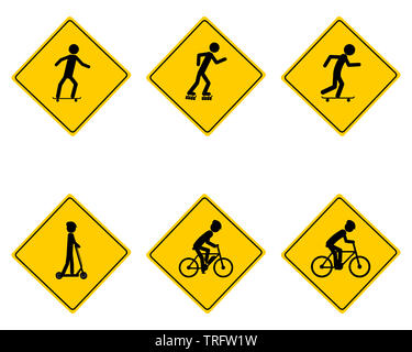 Traffic warning sign for various sports Stock Photo - Alamy