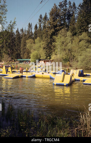Floating assault course, Center Parcs Longleat, Wiltshire, England ...