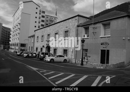 Police station Gibraltar door entrance arch arches stone old style ...