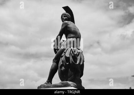 Statue of Theseus the ancient king of Athens Greece on marbled altar ...