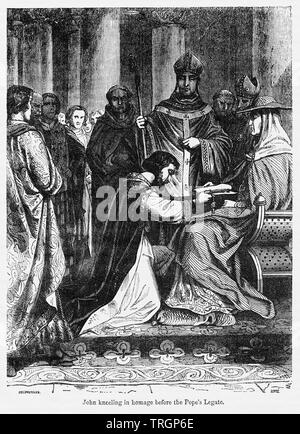 King John kneeling before the papal legate Cardinal Pandulf Verraccio ...