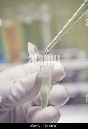 Dropping chemical in a sample tube from a dropper Stock Photo - Alamy