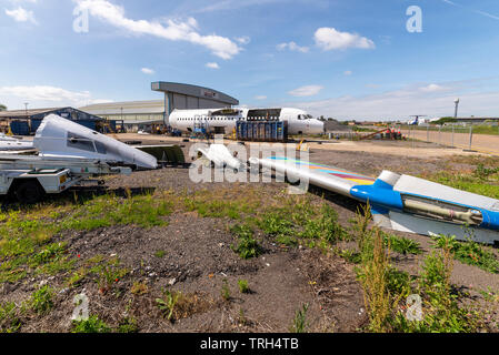 Airplane being scrapped and dismantled for parts. 747-400 of Corsair ...