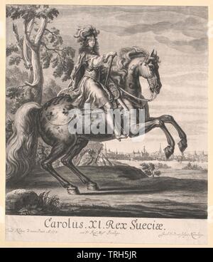 KING CHARLES (KARL) XI OF SWEDEN: Wearing armour. Coats of arms. MALLET ...