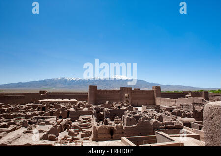 The well preserved medieval mud brick castle at Rayen, Iran Stock Photo ...