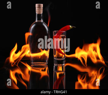 Stack of tequila on fire Stock Photo - Alamy