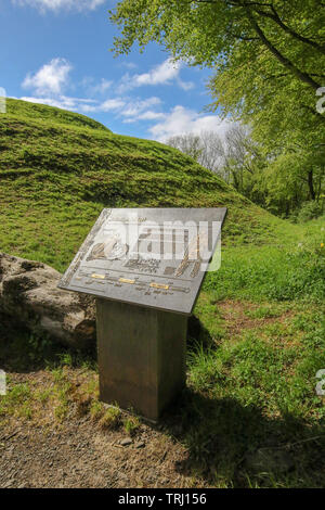 Historic information board beside Mount Sandel Fort, a state care ...