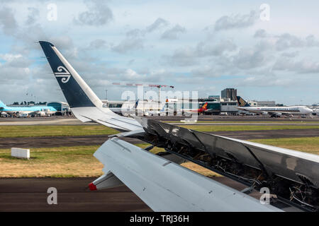 Left wing tip, winglet, aircraft, Airbus, A, A320, A321, clouds, over ...