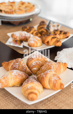 Selection self service continental breakfast buffet display, catering ...