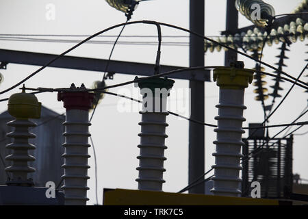 ceramic isolators on a high voltage transformer Stock Photo - Alamy