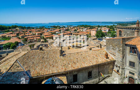 view of Bolsena and Lake Bolsena from Bolsena Castle, Central Italy ...