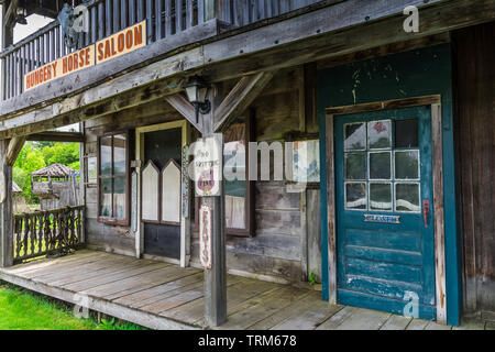Vintage wild west outpost with vintage buildings with aged wooden ...