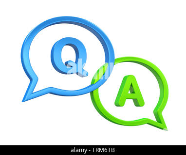 Question answer bubble icon isolated on 3d cyan blue round button ...