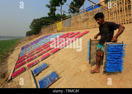 Bangladeshi day labourer works in a brick factory in Dhaka on 17 ...