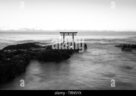 Tori Gate at the Sea in Black and White Stock Photo - Alamy