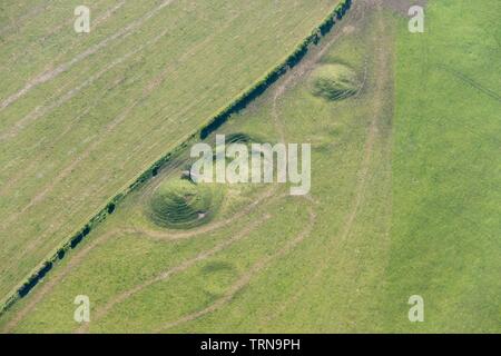Bronze Age Poor Lot Barrows at dusk Dorset UK aerial view Stock Photo ...