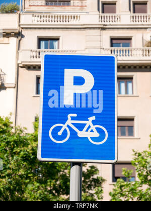 Bicycle path blue rectangular sign Stock Photo - Alamy