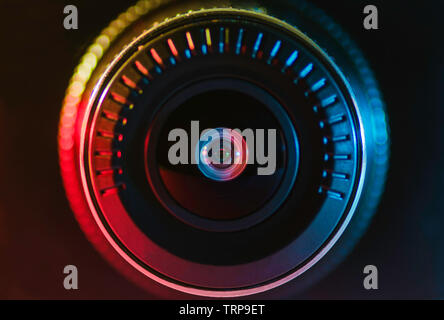 The camera lens with colored light, close photos, close up Stock Photo ...
