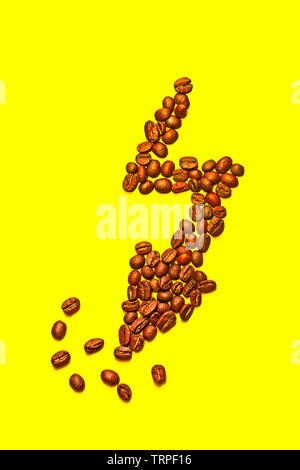 Isolated lightning shape made with coffee beans. Symbol of a superpower ...