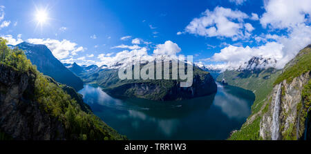 Panoramic and drone landscape of Geiranger fjords, Geirangerfjord ...