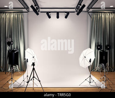 Studio - Modern Film Studio with white Screen. 3D rendering Stock Photo ...