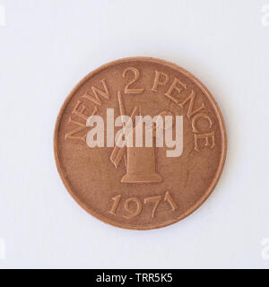 2 new pence coin, Windmill from Sark, Bailiwick of Guernsey, UK, 1971 Stock Photo - Alamy