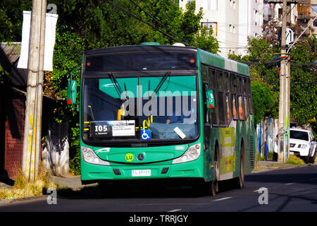 SANTIAGO, CHILE - NOVEMBER 2014: A Transantiago bus on route to its ...