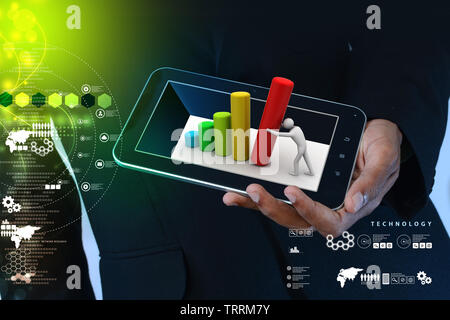 Business man showing man pushing graph chart Stock Photo - Alamy