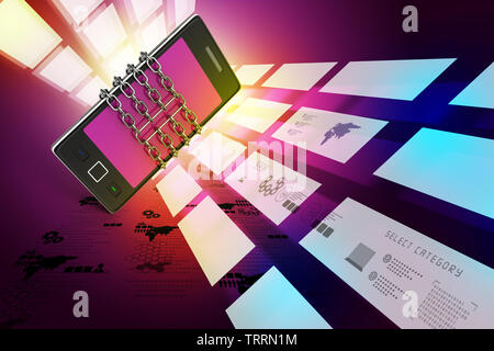 Smart phone with chain, safety concept Stock Photo - Alamy