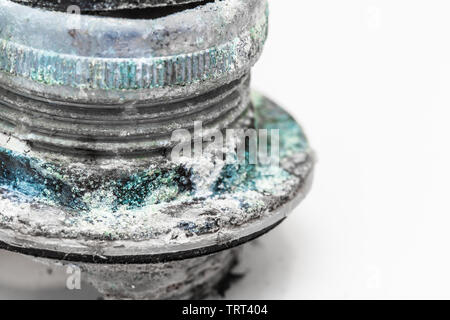 closeup pipe corrosion and copper sulfate rusty from water mineral ...