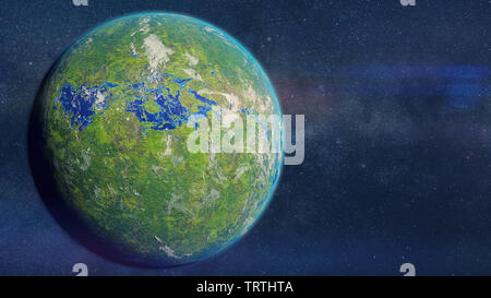 jungle exoplanet, green and biologically active alien planet with moons ...