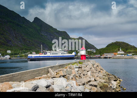 Moskenes harbour and ferry port, Lofoten Islands, Norway Stock Photo ...