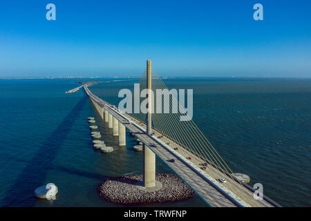 Sunshine skyway suspension bridge over Tampa Bay Florida Stock Photo ...
