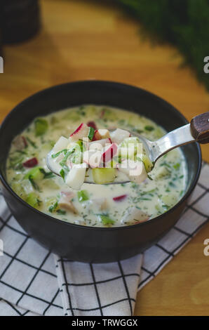Russian traditional cold soup Okroshka with vegetables Stock Photo - Alamy
