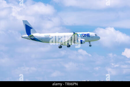 FlyOne Airbus A320 flying over Lviv Airport before landing Stock Photo ...