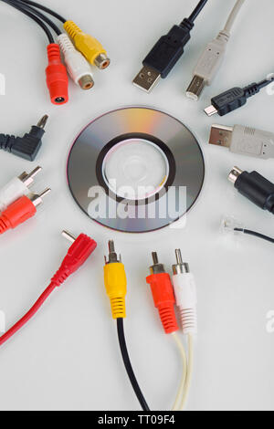 Disk and various connector cables isolated on white Stock Photo - Alamy