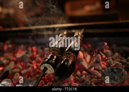 eggplant shish kebab fireside barbeque Stock Photo - Alamy