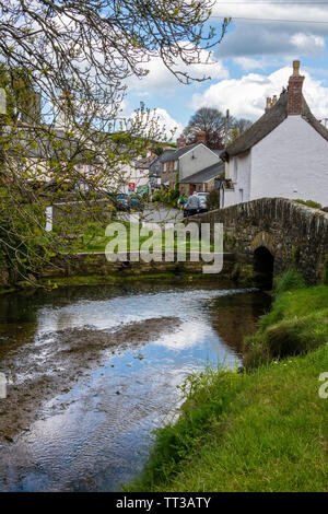 Pretty Stream and Cottages, South Pool, Devon Stock Photo - Alamy