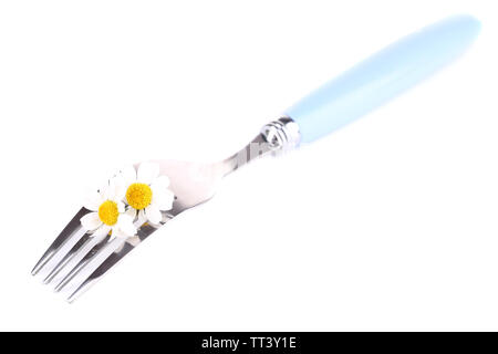 Fork with daisy flower, isolated on white Stock Photo - Alamy